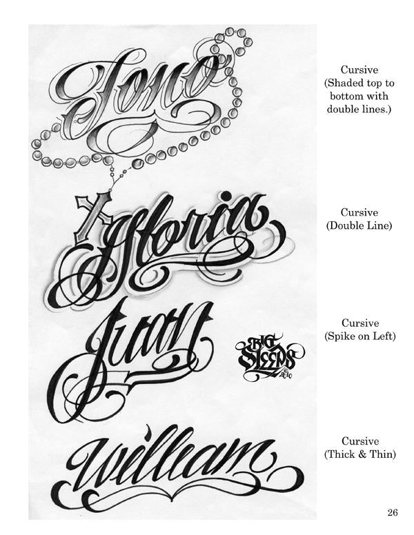 big cursive letters tattoo